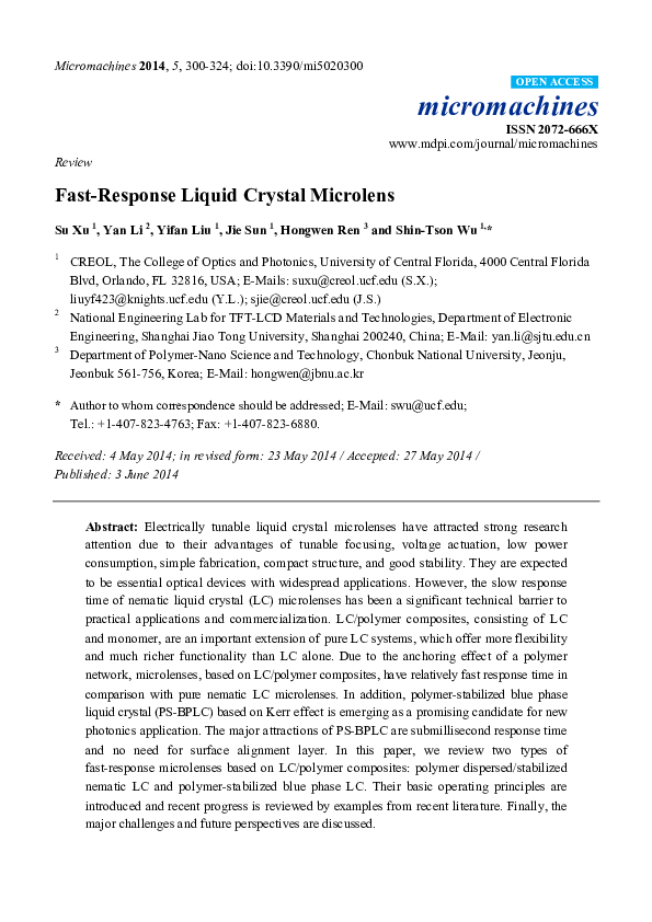 (PDF) Fast-Response Liquid Crystal Microlens
