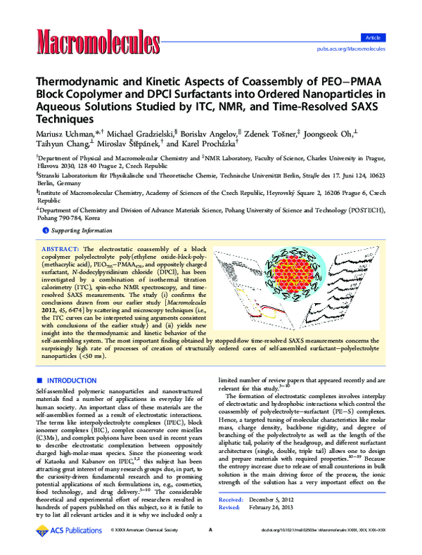 (PDF) Thermodynamic and Kinetic Aspects of Coassembly of PEO–PMAA Block ...