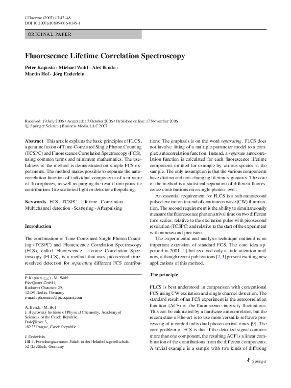 (PDF) Fluorescence Lifetime Correlation Spectroscopy