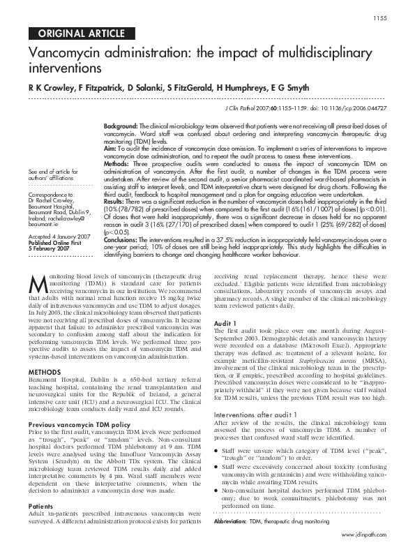 (PDF) Vancomycin administration: the impact of multidisciplinary ...