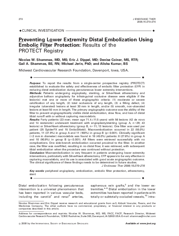 (PDF) Preventing lower extremity distal embolization using embolic ...