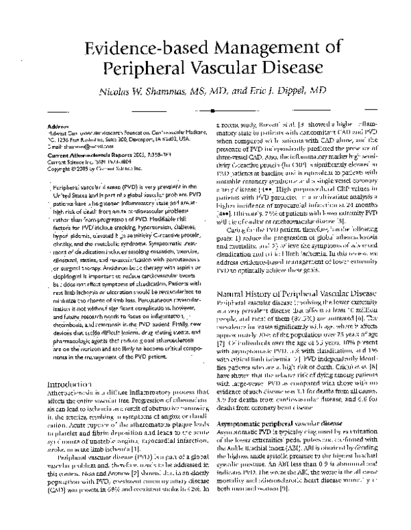 (PDF) Evidence-based management of peripheral vascular disease | Eric ...