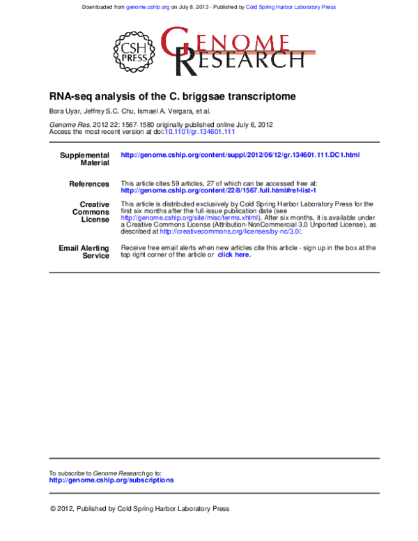 (PDF) RNA-seq analysis of the C. briggsae transcriptome | B. Uyar ...
