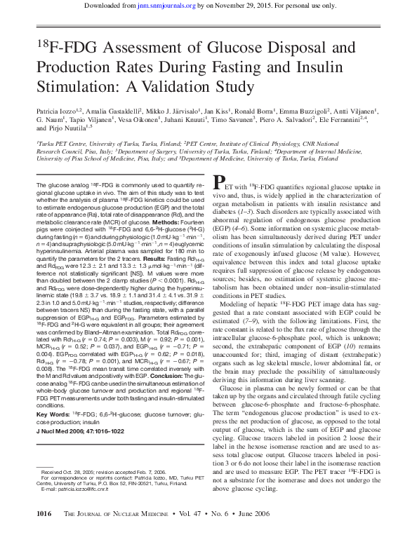 (PDF) 18F-FDG assessment of glucose disposal and production rates ...