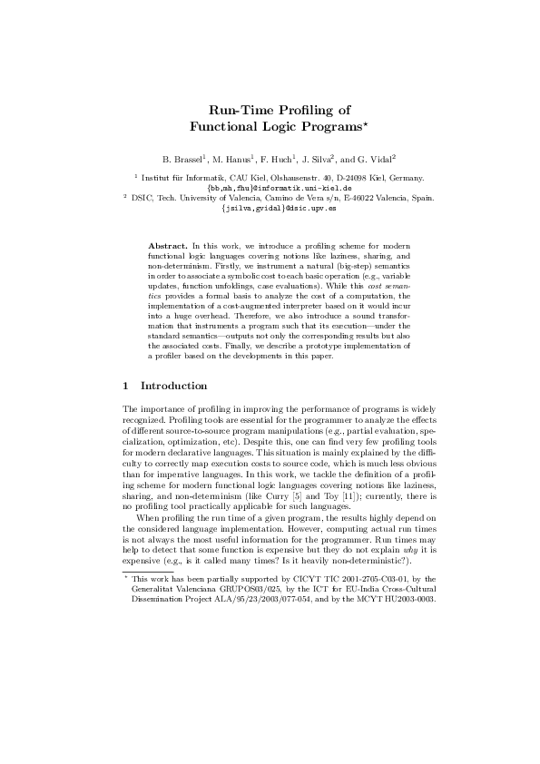 (PDF) Run-time profiling of functional logic programs
