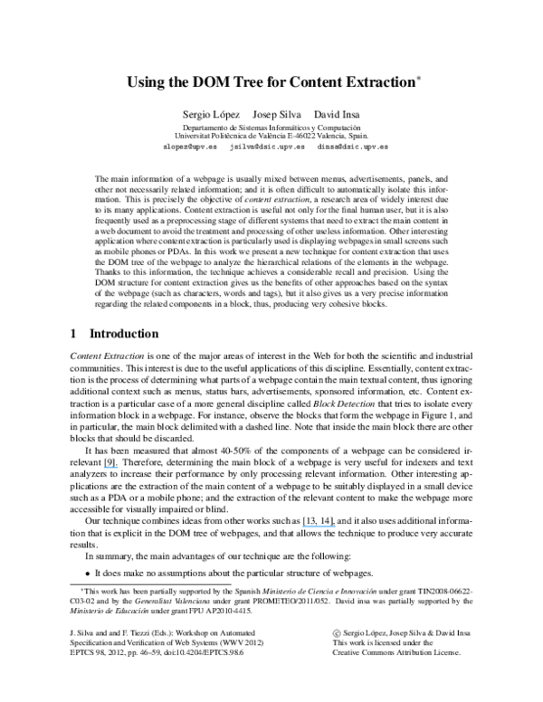 (PDF) Using the DOM Tree for Content Extraction