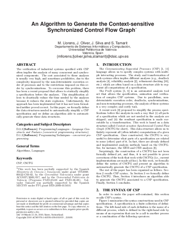 Pdf An Algorithm To Generate The Context Sensitive Synchronized Control Flow Graph Josep