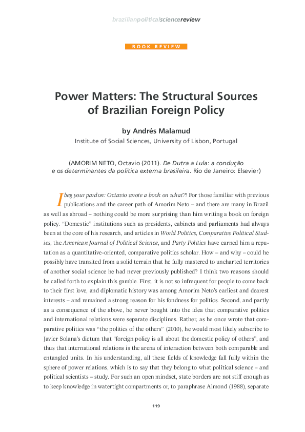 (PDF) Power Matters: The Structural Sources of Brazilian Foreign Policy ...