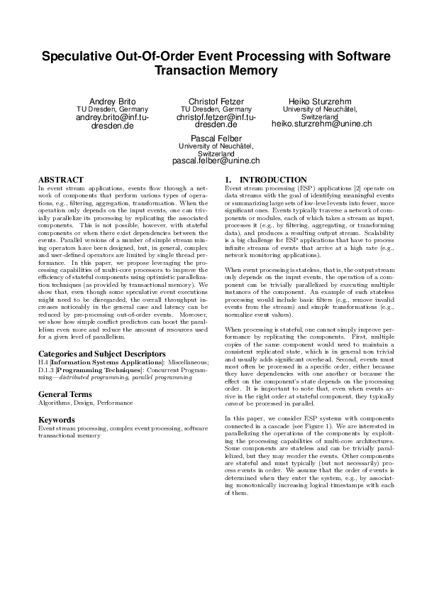 (PDF) Speculative out-of-order event processing with software transaction memory