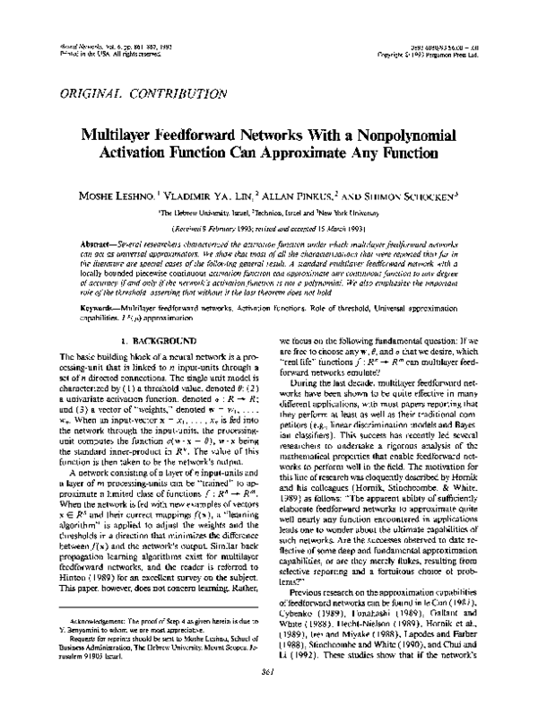 (PDF) Multilayer feedforward networks with a nonpolynomial activation function can approximate ...
