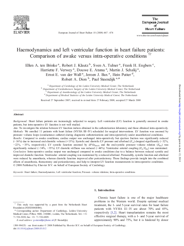 (PDF) Haemodynamics and left ventricular function in heart failure ...