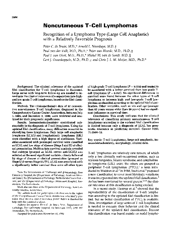 (PDF) Noncutaneous T-cell lymphomas recognition of a lymphoma type ...