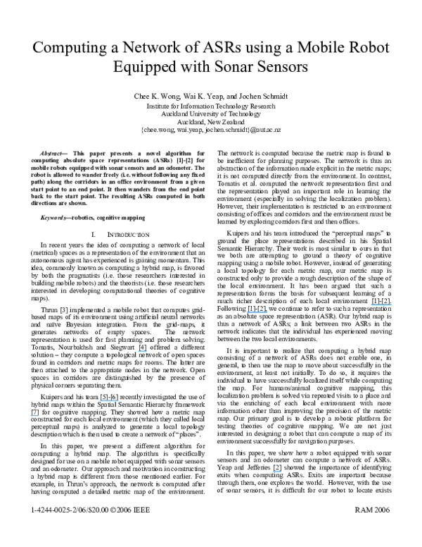 Pdf Computing A Network Of Asrs Using A Mobile Robot Equipped With Sonar Sensors