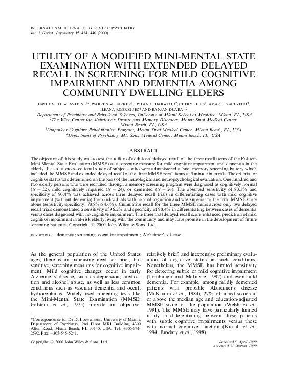 (PDF) Utility of a modified mini-mental state examination with extended ...
