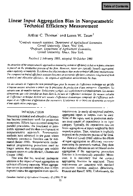 (PDF) Linear Input Aggregation Bias in Nonparametric Technical Efficiency Measurement