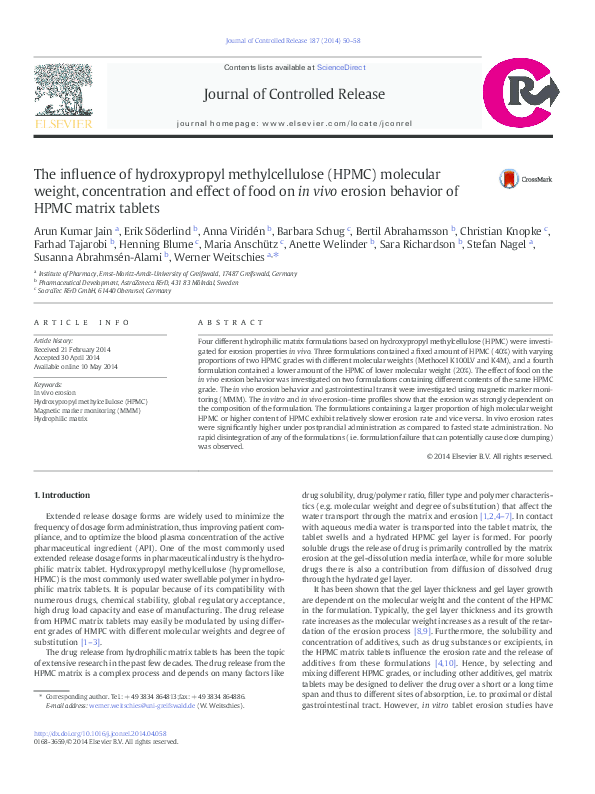 Pdf The Influence Of Hydroxypropyl Methylcellulose Hpmc Molecular Weight Concentration And