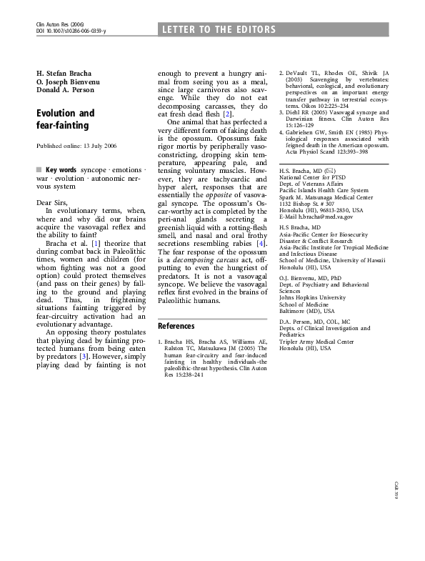 (PDF) Evolution and fear-fainting