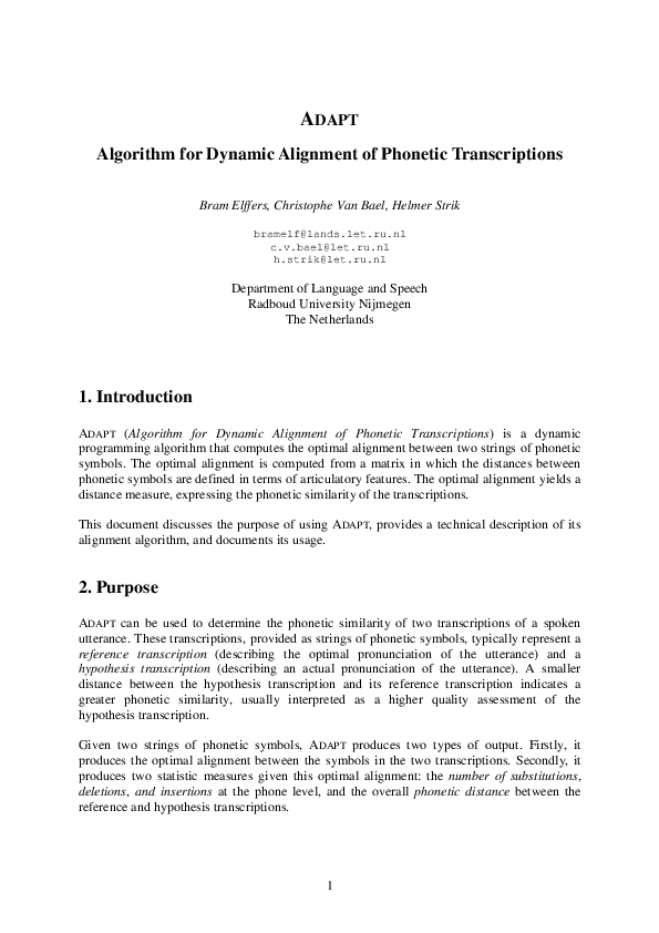 Pdf Algorithm For Dynamic Alignment Of Phonetic Transcriptions