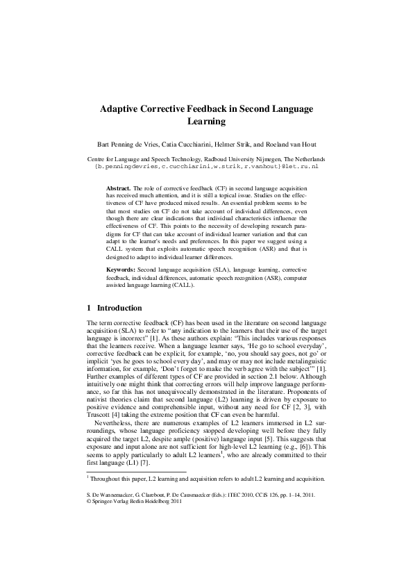 (PDF) Adaptive Corrective Feedback in Second Language Learning