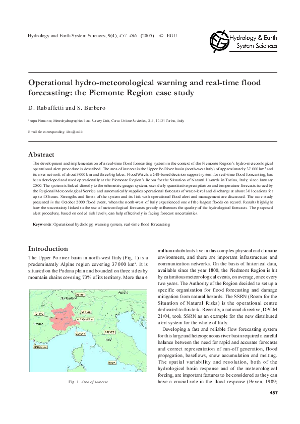 Pdf Operational Hydro Meteorological Warning And Real Time Flood Forecasting The Piemonte