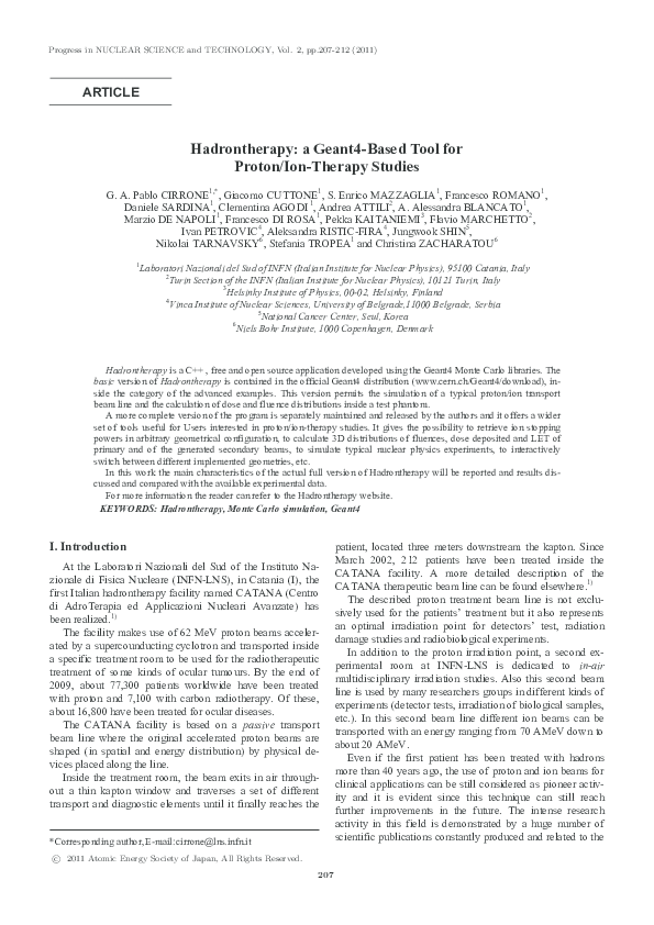 (PDF) Hadrontherapy: a Geant4-Based Tool for Proton/Ion-Therapy Studies | Daniele Sardina ...