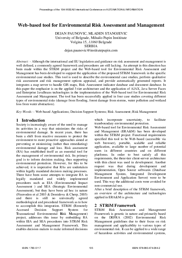 (PDF) Web-based tool for environmental risk assessment and management