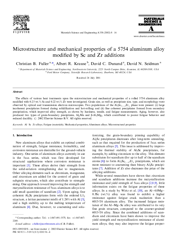 (PDF) Microstructure and mechanical properties of a 5754 aluminum alloy modified by Sc and Zr ...