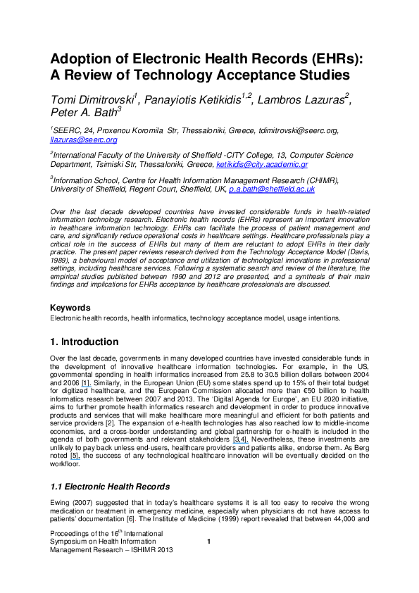 (PDF) Adoption of Electronic Health Records (EHRs): A Review of ...