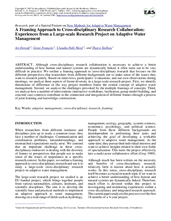 (PDF) A framing approach to cross-disciplinary research collaboration ...