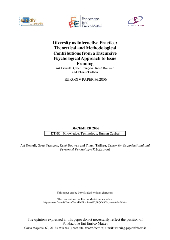 (PDF) Diversity as Interactive Practice: Theoretical and Methodological ...