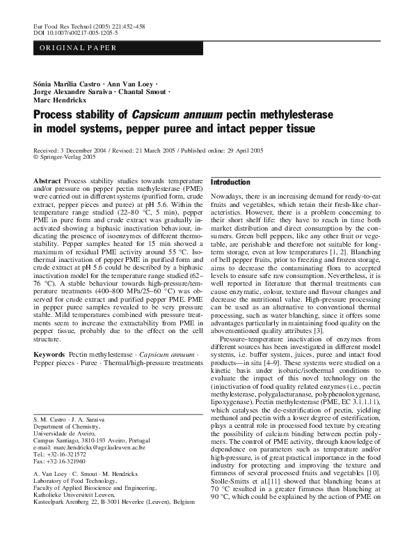 (PDF) Process stability of Capsicum annuum pectin methylesterase in ...