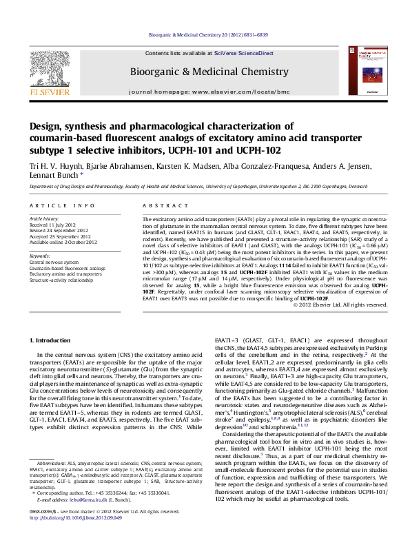 (PDF) Design, synthesis and pharmacological characterization of coumarin-based fluorescent ...