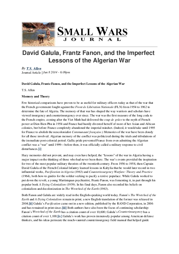 (PDF) David Galula, Frantz Fanon, and the Imperfect Lessons of the ...