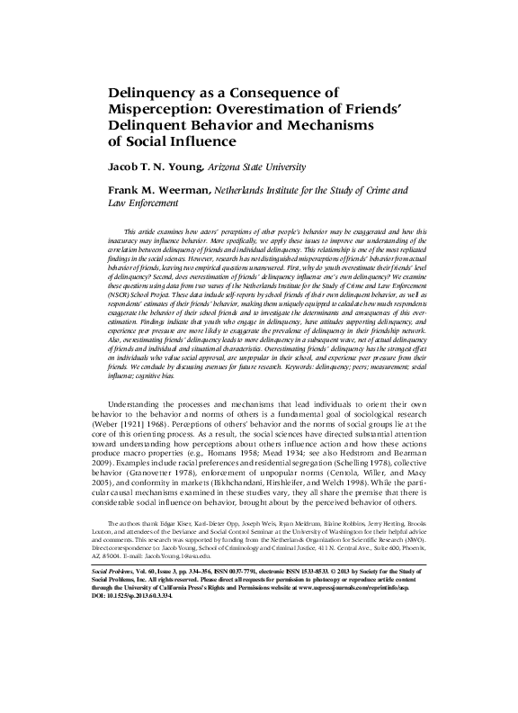 (PDF) Delinquency as a Consequence of Misperception: Overestimation of ...