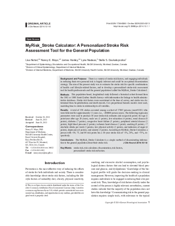 (PDF) MyRisk_Stroke Calculator: A Personalized Stroke Risk Assessment ...