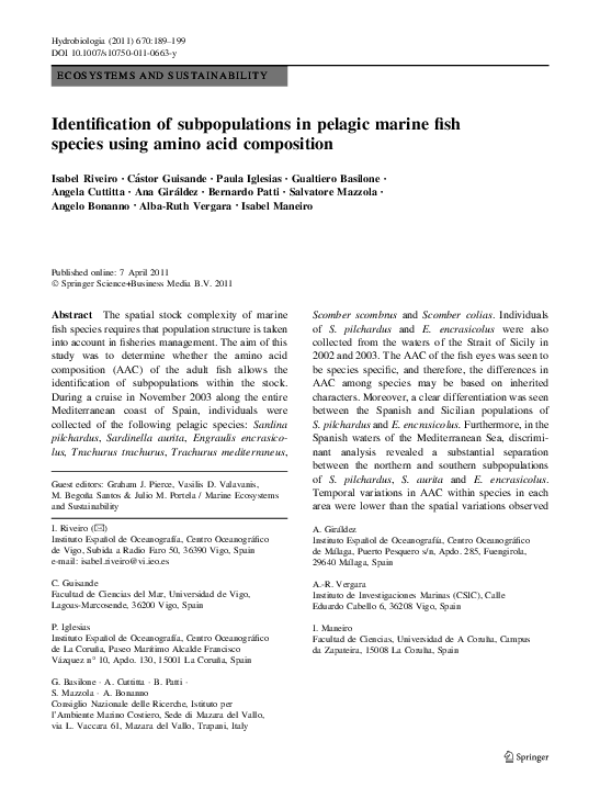 (PDF) Identification of subpopulations in pelagic marine fish species ...