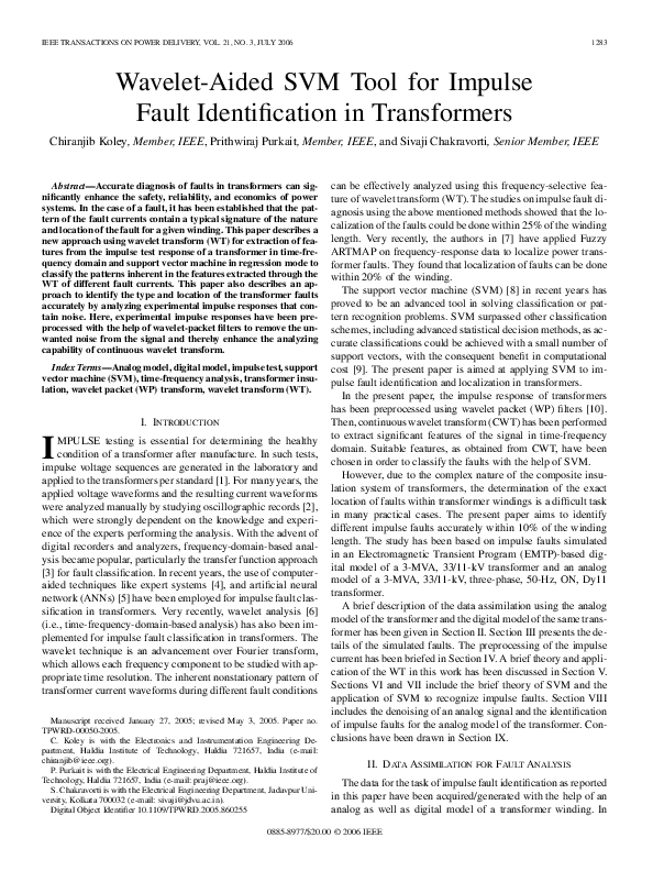 (PDF) Wavelet-Aided SVM Tool for Impulse Fault Identification in Transformers