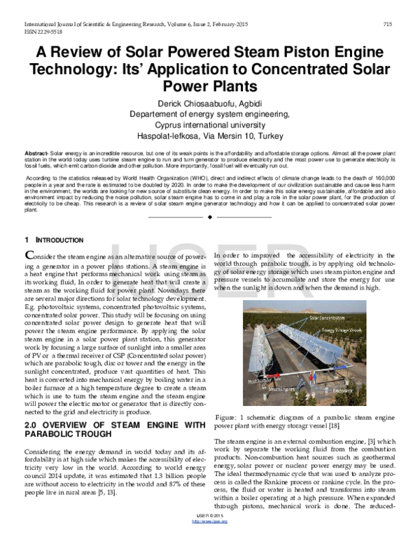 (PDF) A Review of Solar Powered Steam Piston Engine Technology: Its ...