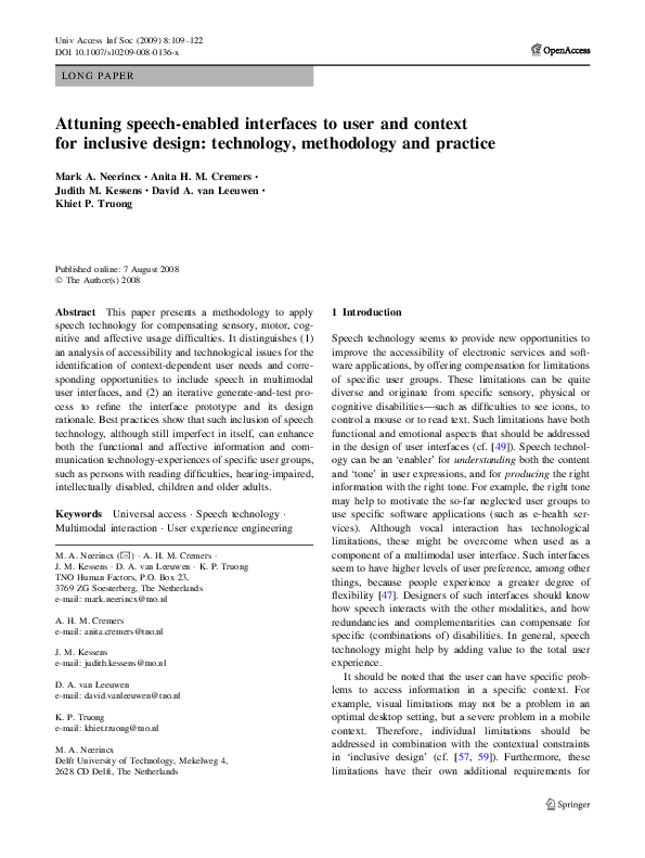 (PDF) Attuning speech-enabled interfaces to user and context for inclusive design: technology ...