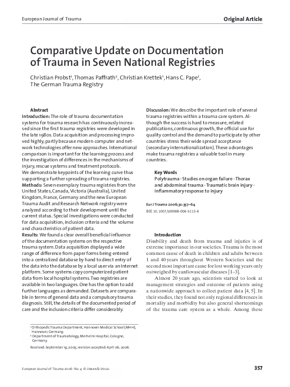 (PDF) Comparative Update on Documentation of Trauma in Seven National ...