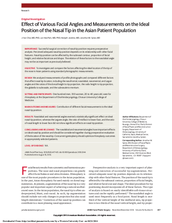 (PDF) Management of Nasofrontal Angle in Rhinoplasty | Alimohamad ...