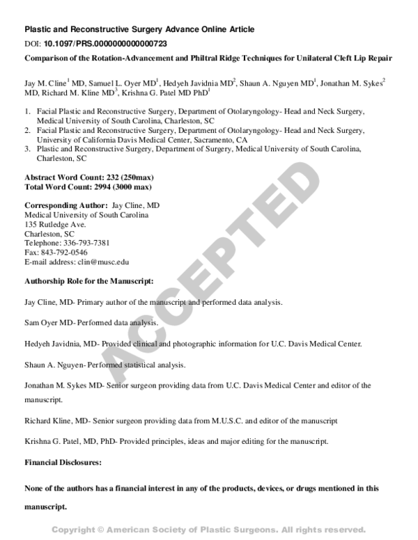 (PDF) Comparison of the Rotation-Advancement and Philtral Ridge ...