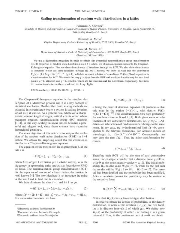 (PDF) Scaling transformation of random walk distributions in a lattice