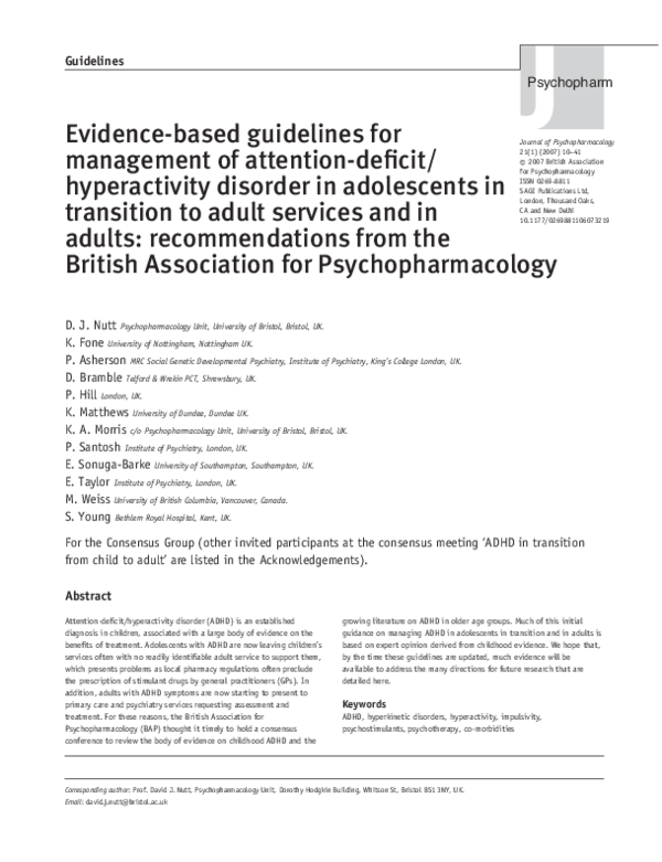 (PDF) Evidence-based guidelines for management of attention-deficit ...