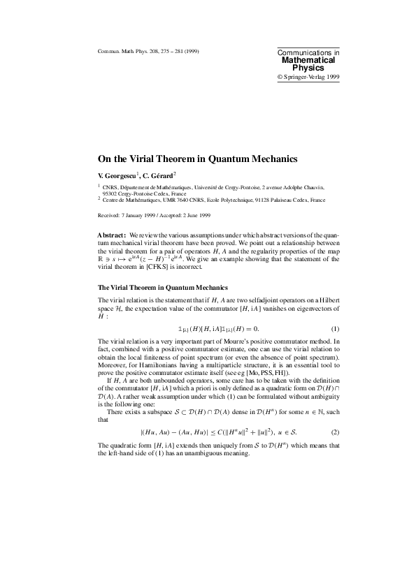 (PDF) On the Virial Theorem in Quantum Mechanics