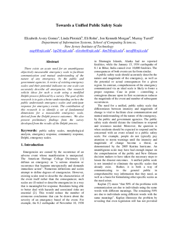 (PDF) Towards a Unified Public Safety Scale