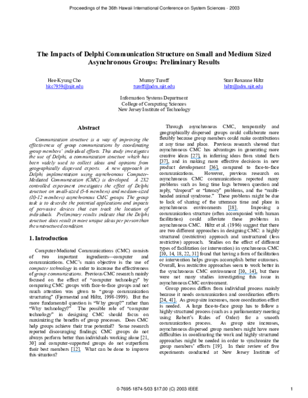 Pdf The Impacts Of Delphi Communication Structure On Small And Medium Sized Asynchronous