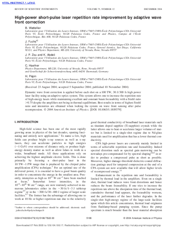 (PDF) Enhanced Repetition Rate of High-Power Lasers via Wave Front ...