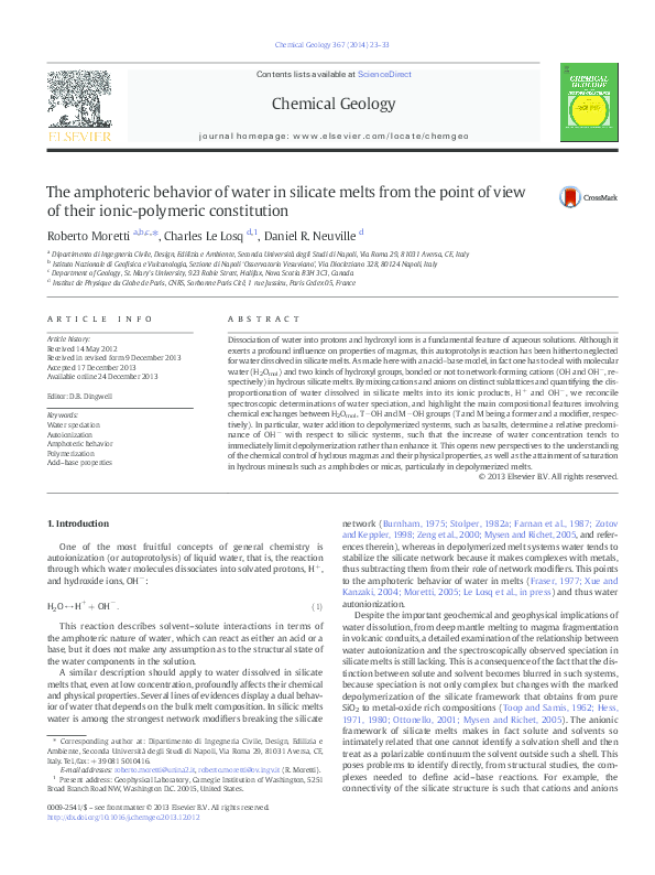 (PDF) The amphoteric behavior of water in silicate melts from the point ...