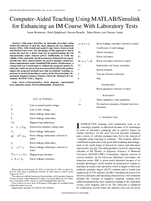 (PDF) Computer-Aided Teaching Using MATLAB/Simulink for Enhancing an IM ...